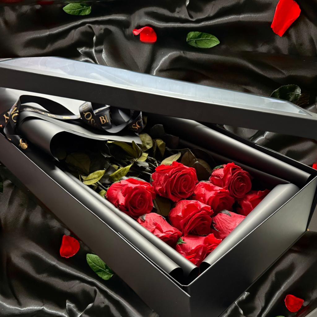 Glitter Long Stemmed Everlasting Roses Box - BLOSSOMY